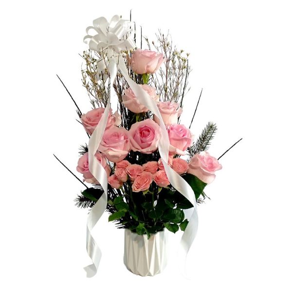 Corona pequeña de Rosas y spider blancos - Florería Mi Dulce Consentida